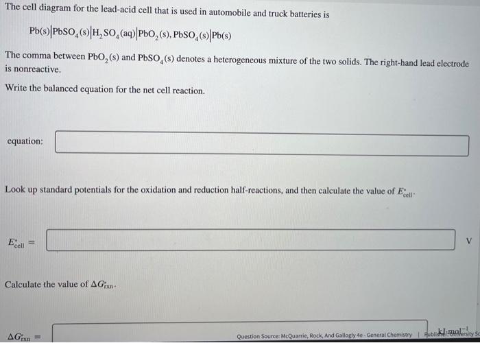 Solved The cell diagram for the lead-acid cell that is used | Chegg.com