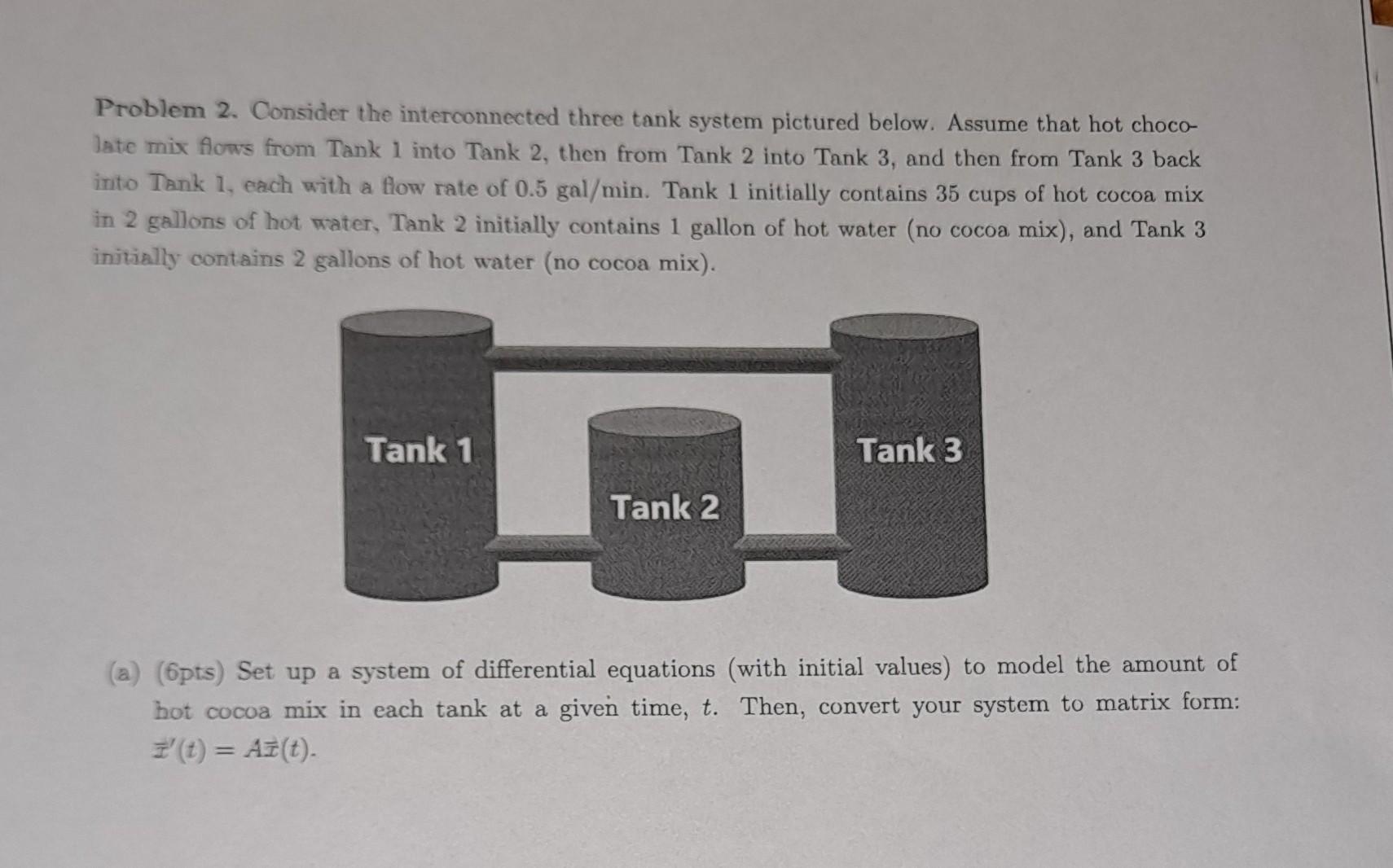 Solved Problem 2. Consider the interconnected three tank | Chegg.com