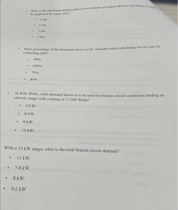 Solved - What is the maximum distance that a service mast | Chegg.com