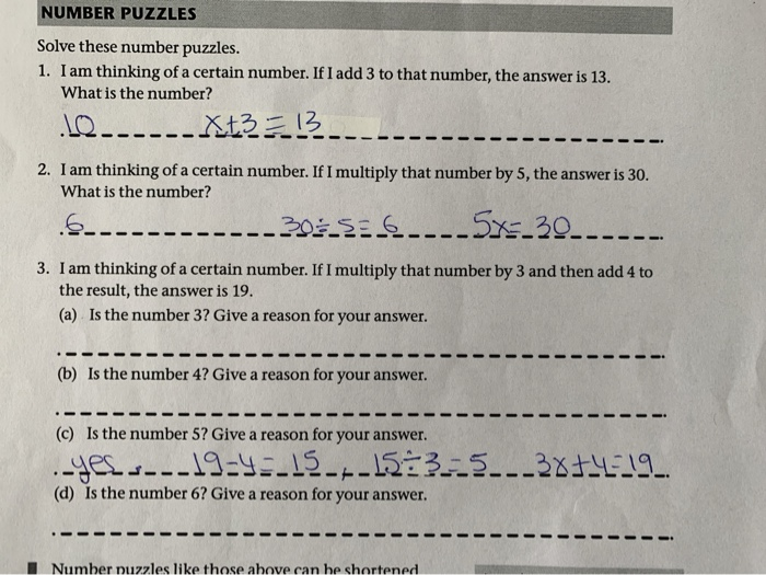 Solved NUMBER PUZZLES Solve these number puzzles. 1. I am | Chegg.com