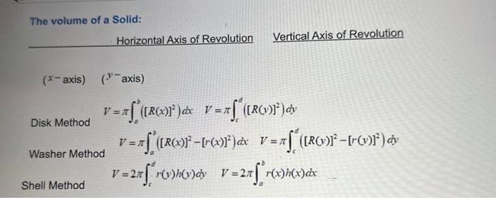 Solved The volume of a Solid: Horizontal Axis of Revolution | Chegg.com