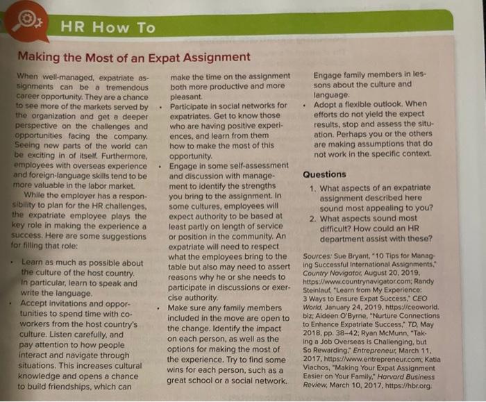 Solved Making the Most of an Expat Assignment | Chegg.com