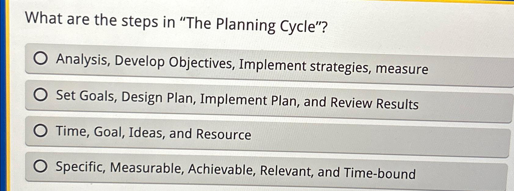 Solved What are the steps in "The Planning Cycle"?Analysis, | Chegg.com