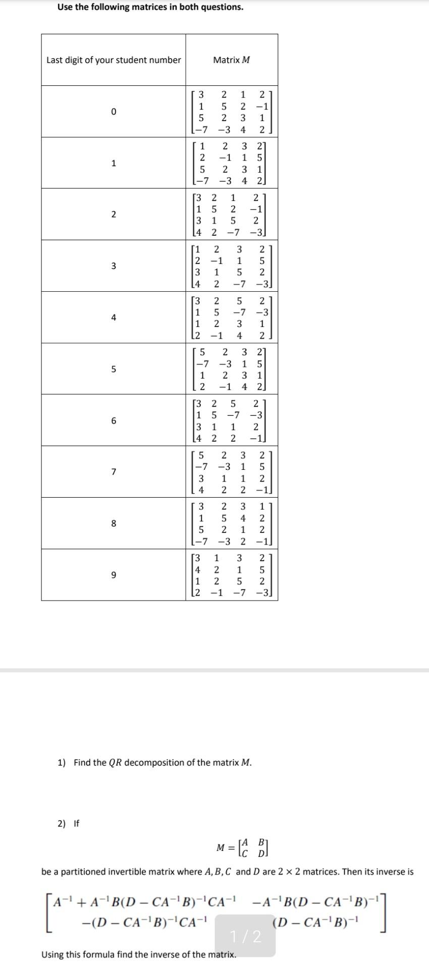 Solved Use the following matrices in both questions. 1) Find | Chegg.com