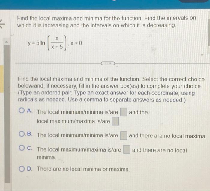 Solved Find the local maxima and minima for the function. | Chegg.com