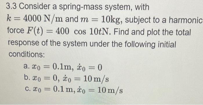 Solved 3.3 Consider a spring-mass system, with k= 4000 N/m | Chegg.com