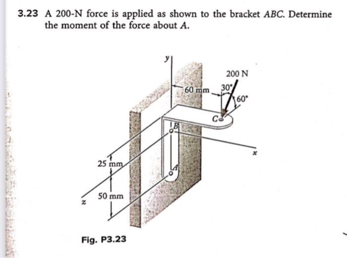Solved 3.23 A 200-N force is applied as shown to the bracket | Chegg.com