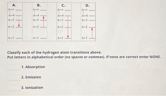 Solved Classify each of the hydrogen atom transitions above. | Chegg.com