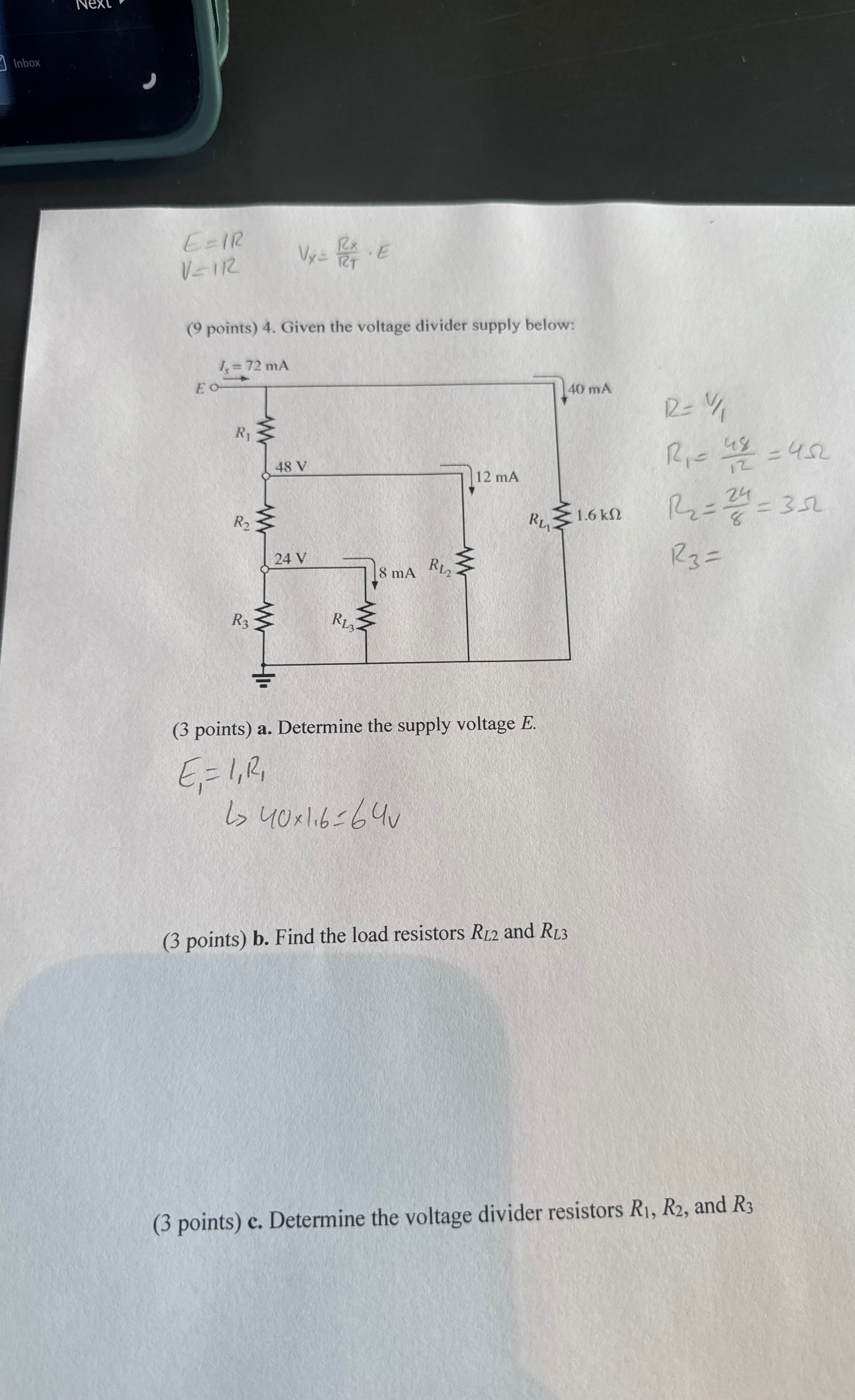 Solved (9 ﻿points) 4. ﻿Given the voltage divider supply | Chegg.com