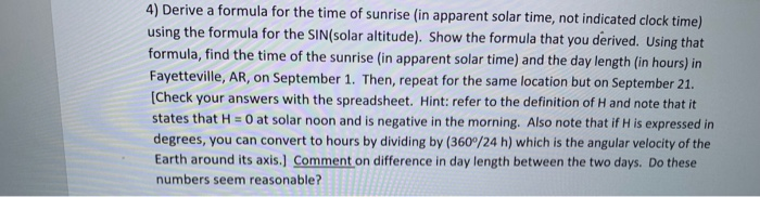 Solved 4) Derive a formula for the time of sunrise (in | Chegg.com