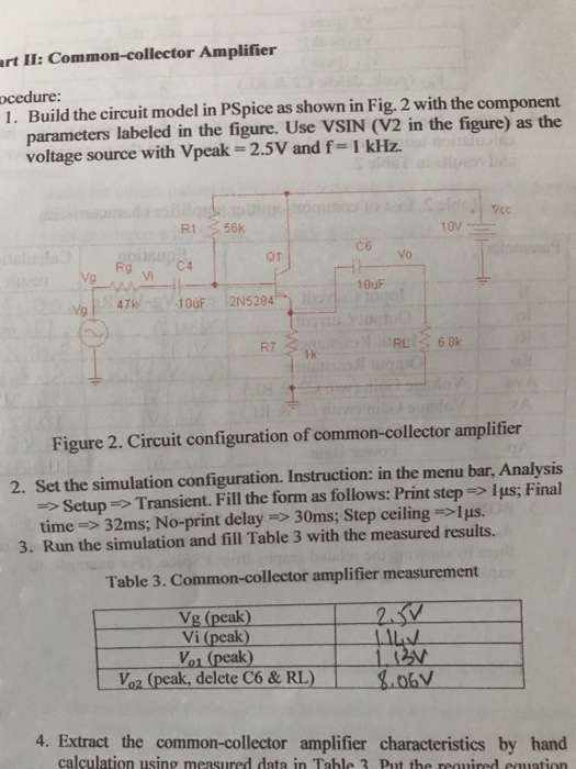 Table 4. List of common-collector amplifier | Chegg.com
