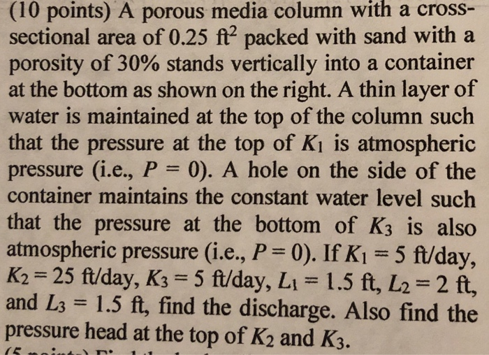 Solved (10 points) A porous media column with a cross- | Chegg.com