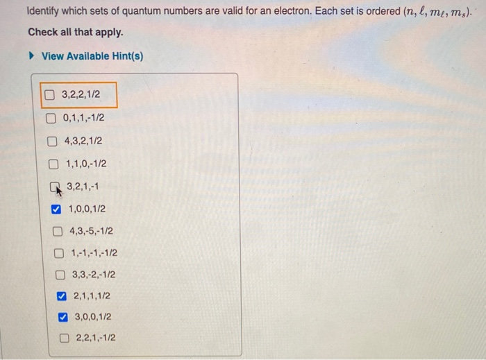 Solved Identify which sets of quantum numbers are valid for | Chegg.com