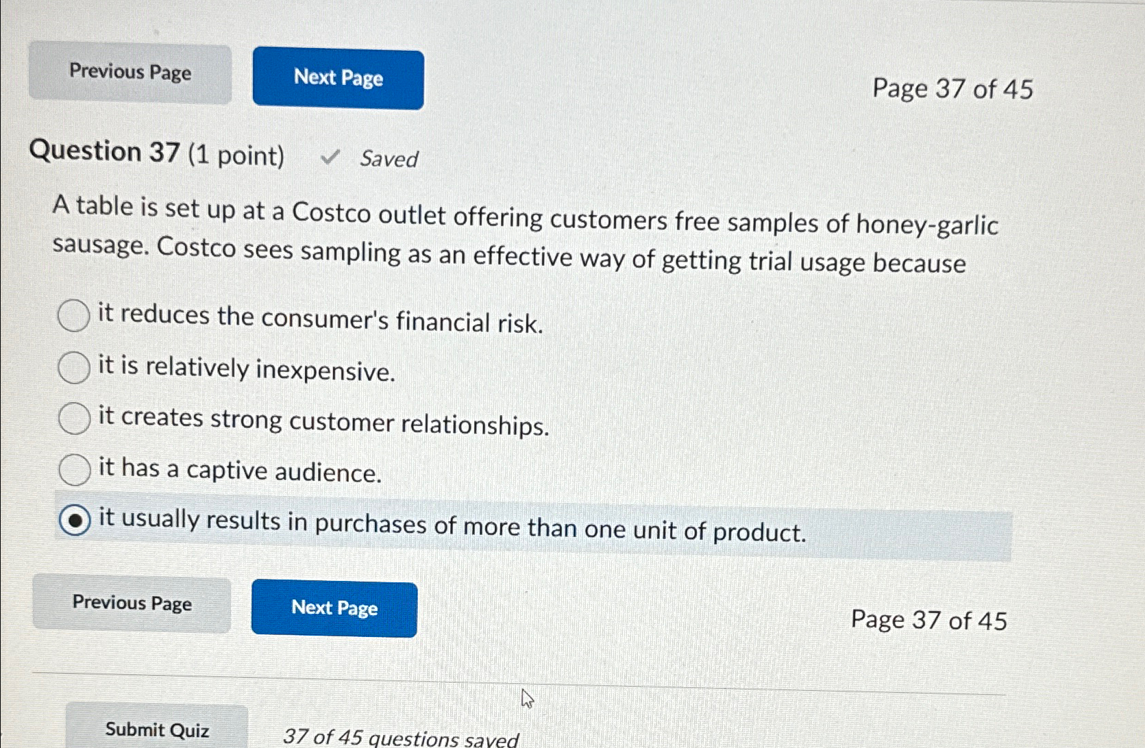 Solved Page 37 ﻿of 45Question 37 (1 ﻿point) ﻿SavedA table | Chegg.com