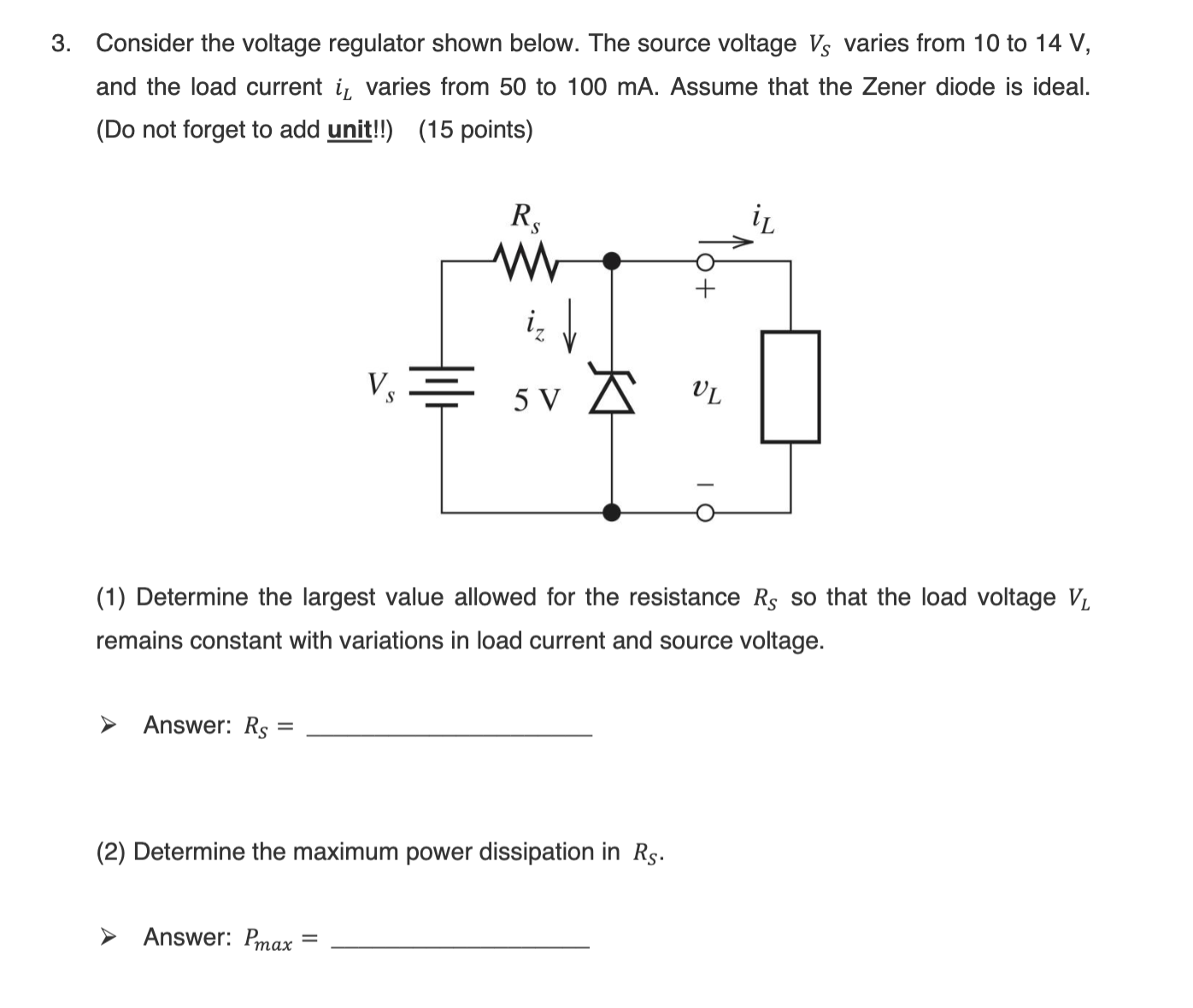 Solved Consider the voltage regulator shown below. The | Chegg.com