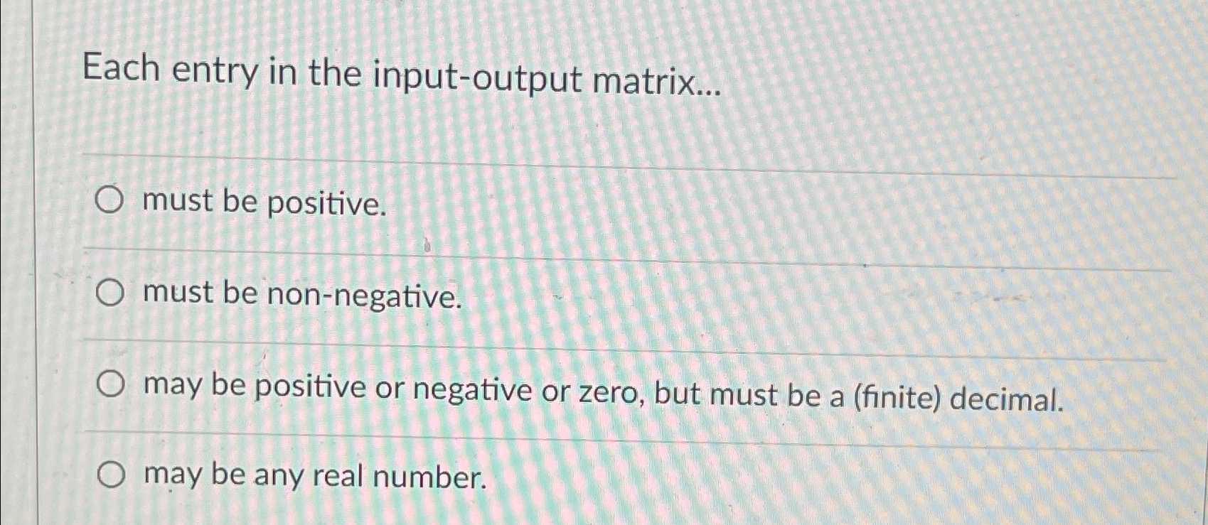 Solved Each entry in the input-output matrix...must be | Chegg.com