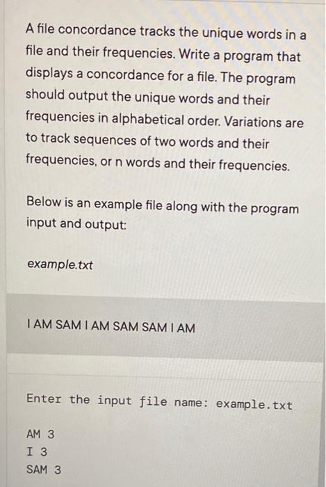 A file concordance tracks the unique words in a file | Chegg.com