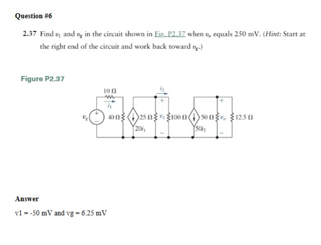 Solved Question #6 2.37 ﻿Find v_(1) ﻿and v_(g) ﻿in the | Chegg.com