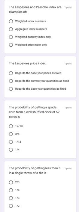 Solved The Laspeyres and Paasche index are 1 point examples | Chegg.com