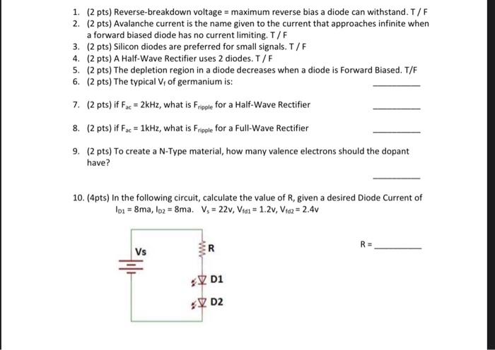 Solved 1. (2pts) Reverse-breakdown voltage = maximum reverse | Chegg.com
