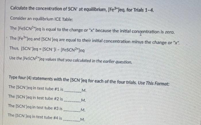 Calculate the concentration of SCN−at equilibrium, | Chegg.com