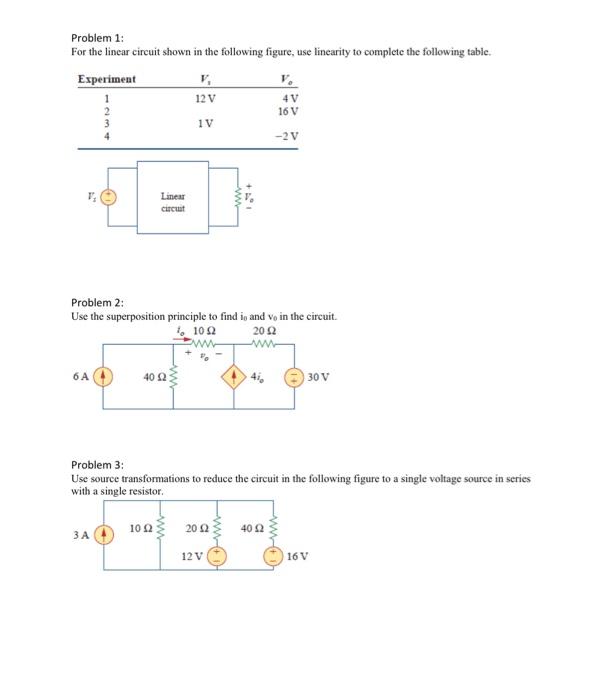 Solved Problem 1: For the linear circuit shown in the | Chegg.com