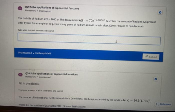Solved Q29 Solve applications of exponential functions | Chegg.com