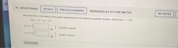 Solved Determine the x-intercepts of the graph represented | Chegg.com