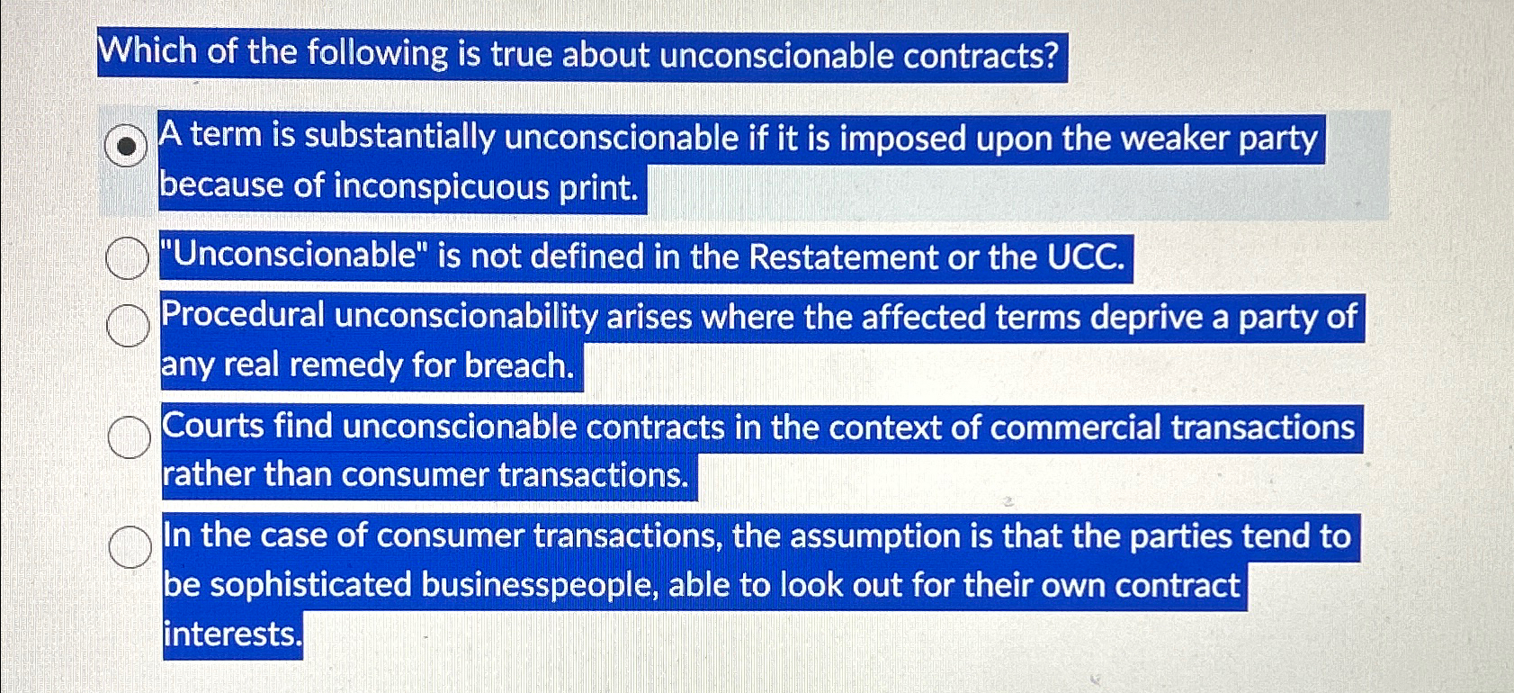 Solved Which of the following is true about unconscionable | Chegg.com