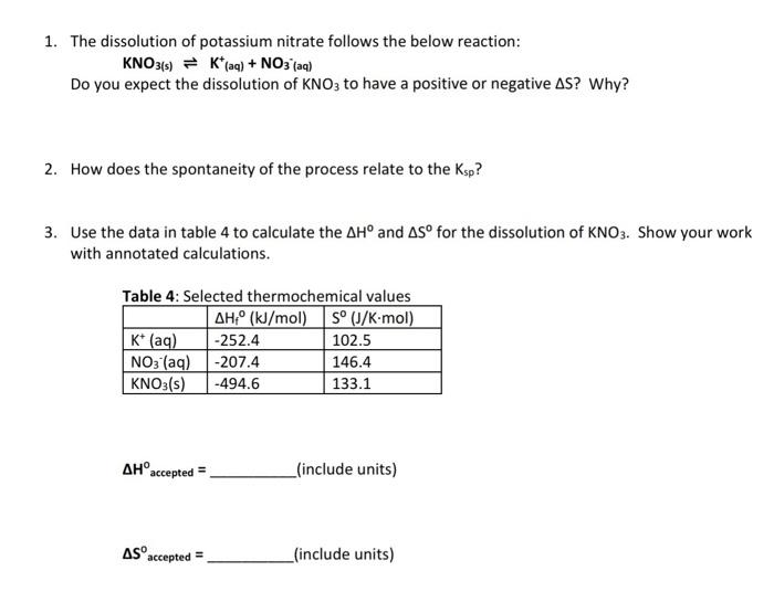 Solved 1. The dissolution of potassium nitrate follows the | Chegg.com