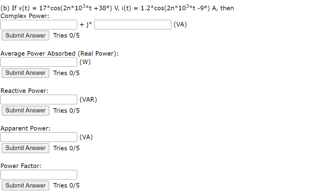 Solved Determine the complex power, apparent power, average | Chegg.com