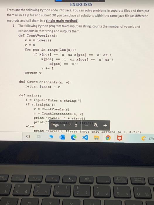 Solved EXERCISES Translate the following Python code into | Chegg.com