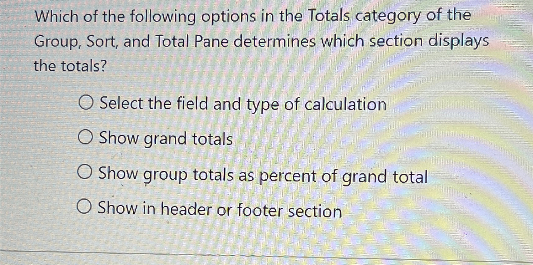 Solved Which of the following options in the Totals category | Chegg.com