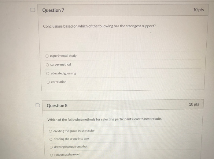 Solved Question 7 10 pts Conclusions based on which of the | Chegg.com