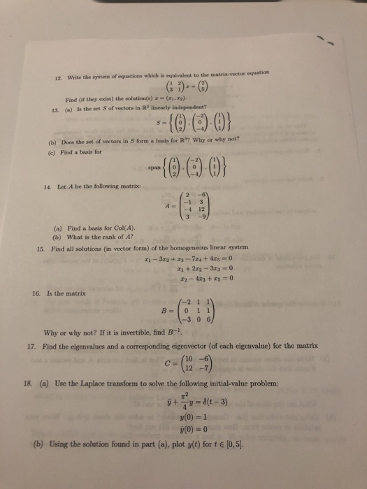 Solved 12 Write The System Of Equations Which Is Equivalent