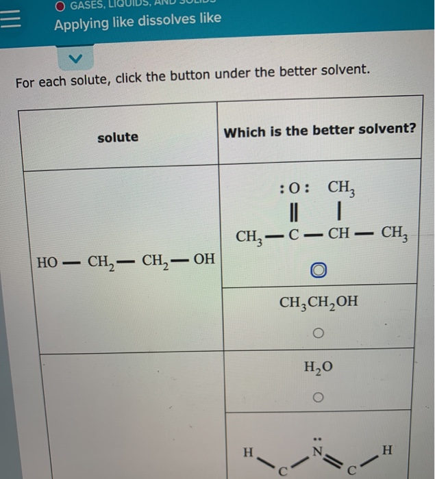Solved O GASES, Applying like dissolves like For each | Chegg.com