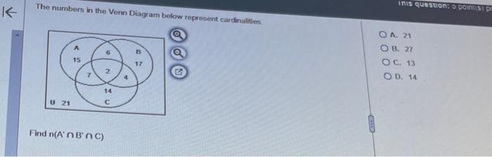 Solved The numbers in the Vern Diagram below represent | Chegg.com