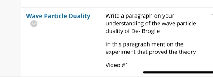 Solved Wave Particle Duality Write a paragraph on your | Chegg.com