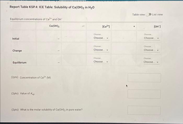 Solved Solubility of calcium hydroxide in water Temperature | Chegg.com