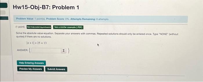 Solved Hw15 Obj B7 Problem 1 Problem Value 1 Points 
