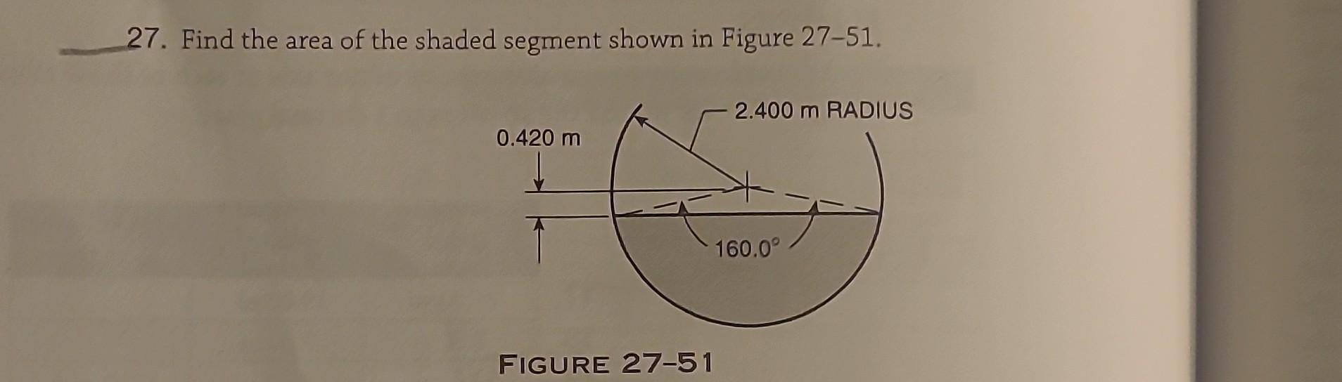 Solved 27. Find the area of the shaded segment shown in | Chegg.com