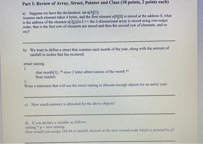 Solved Part 1 Review Of Array Struct Pointer And Class