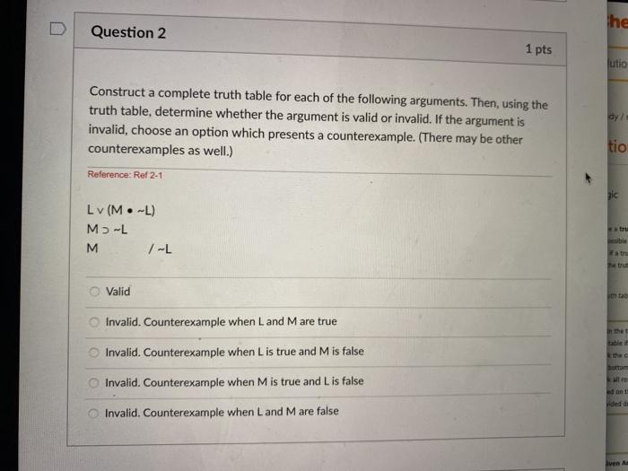 Solved Question 1 1 Pts Construct A Complete Truth Table For
