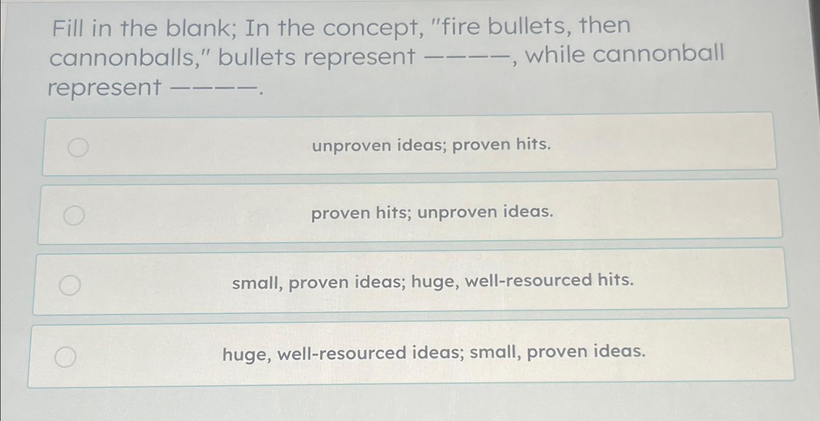 Solved Fill in the blank; In the concept, "fire bullets, | Chegg.com