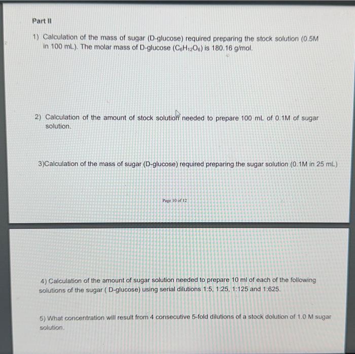 Solved 1) Calculation of the mass of sugar (D-glucose) | Chegg.com