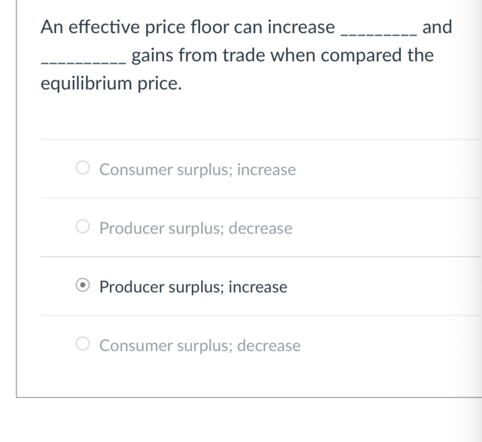 Solved An effective price floor can increaseandgains from | Chegg.com