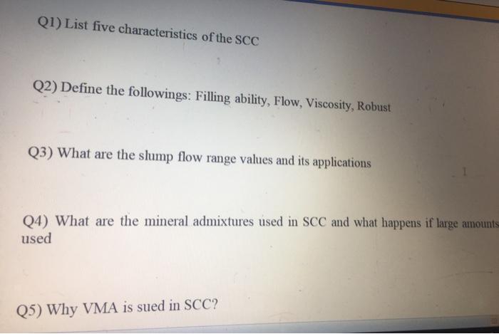 Solved Q1) List five characteristics of the SCC Q2) Define | Chegg.com