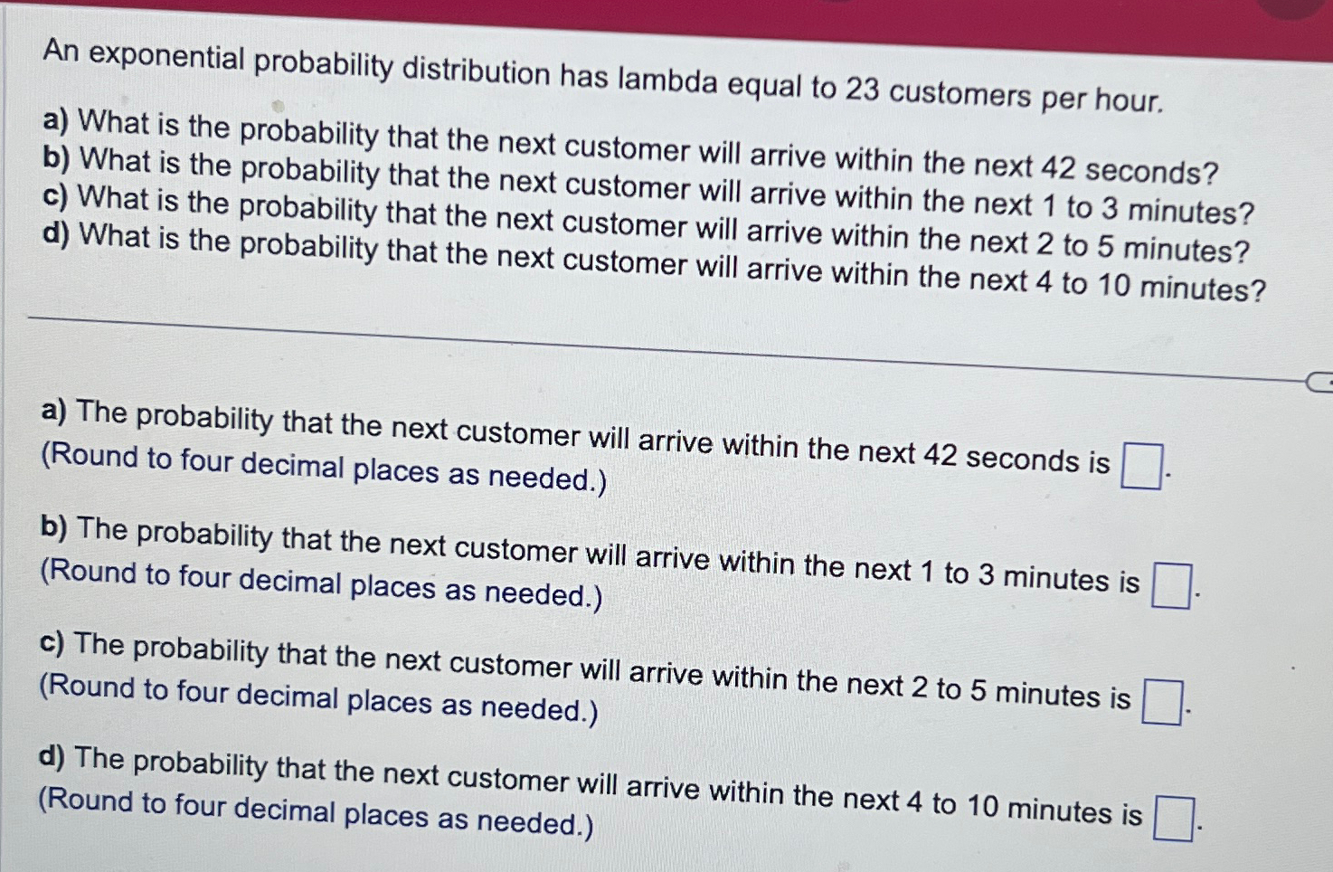 Solved An exponential probability distribution has lambda | Chegg.com