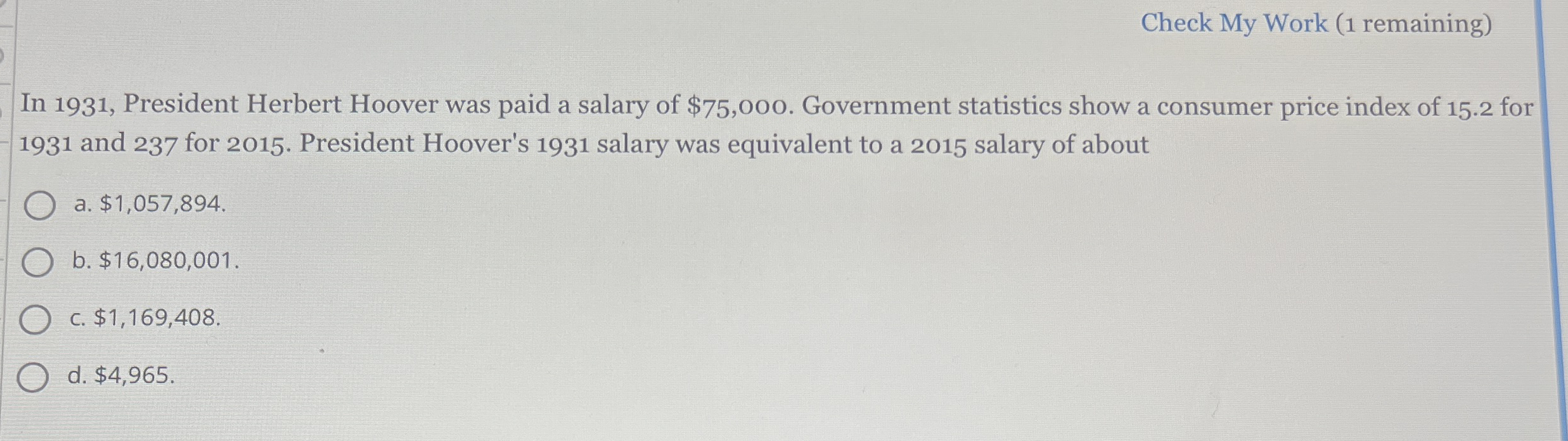 Solved Check My Work (1 ﻿remaining)In 1931, ﻿President | Chegg.com