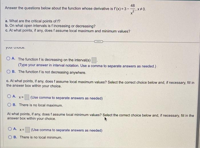 Solved Answer the questions below about the function whose | Chegg.com
